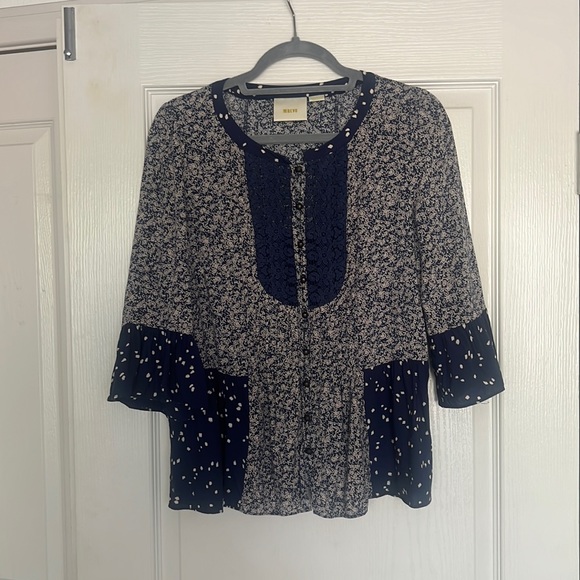 Maeve | Tops | Pretty Navy Floral Blouse In A Small | Poshmark